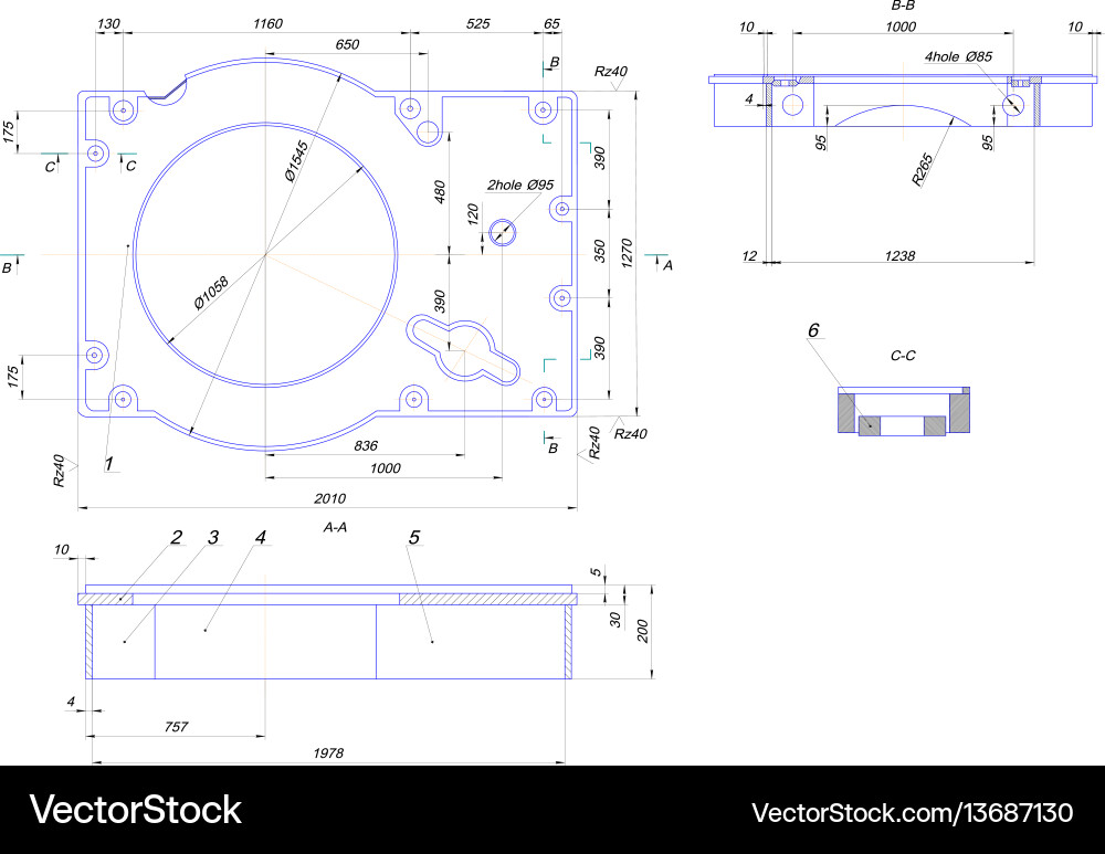 Engineering drawing of industrial equipment Vector Image