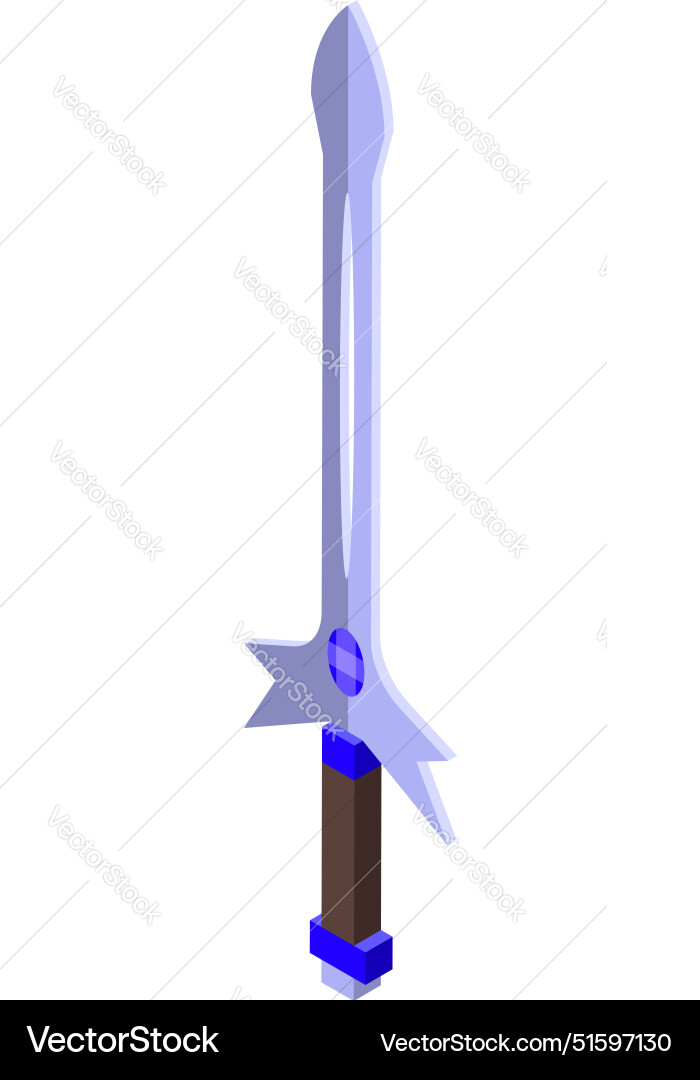 Isometric medieval sword with blue gem shining Vector Image