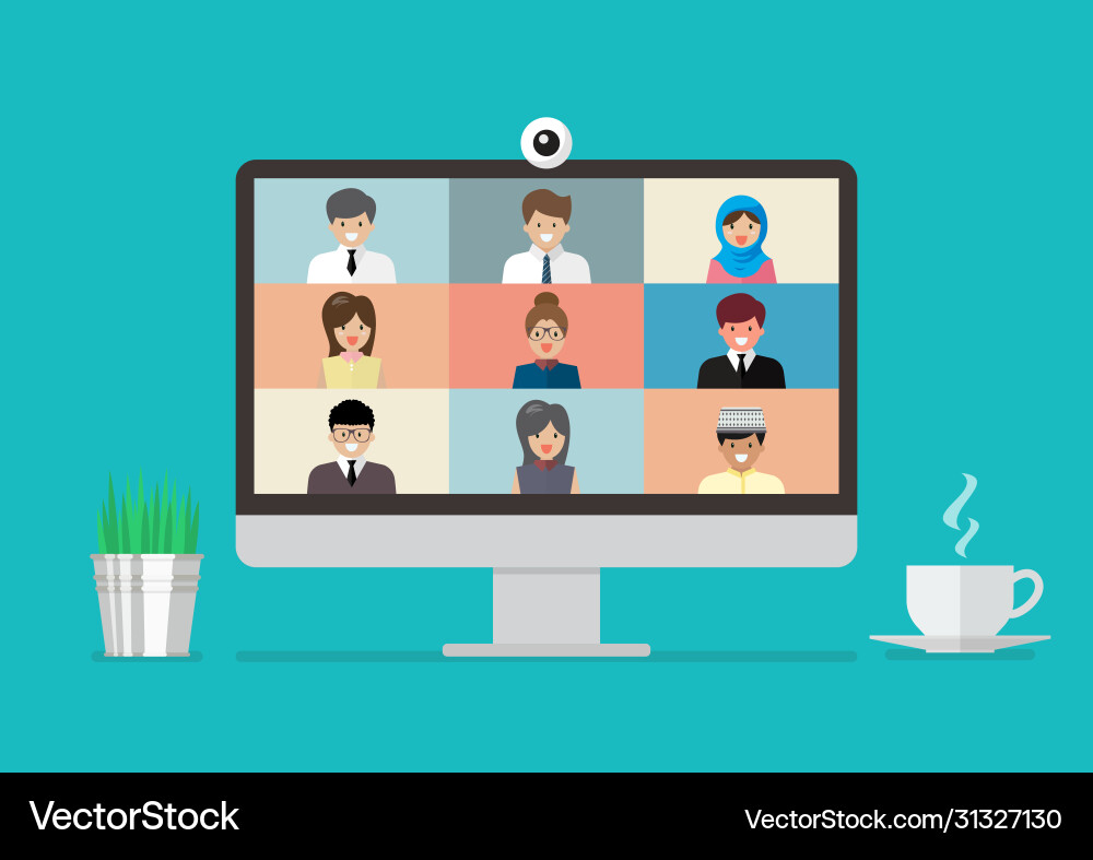 Video conference on computer display Royalty Free Vector