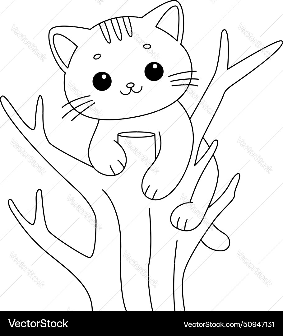 Cat is climbing the tree coloring page cartoon Vector Image