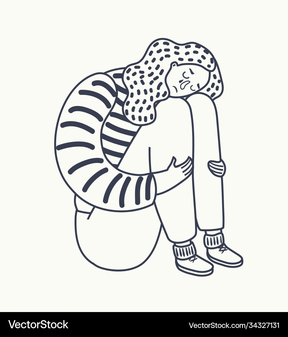 Sad Girl Sitting Down Drawing