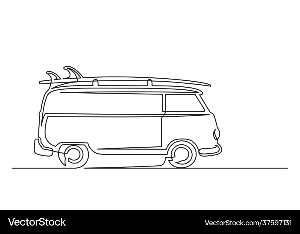 Continuous one line drawing an vintage van Vector Image