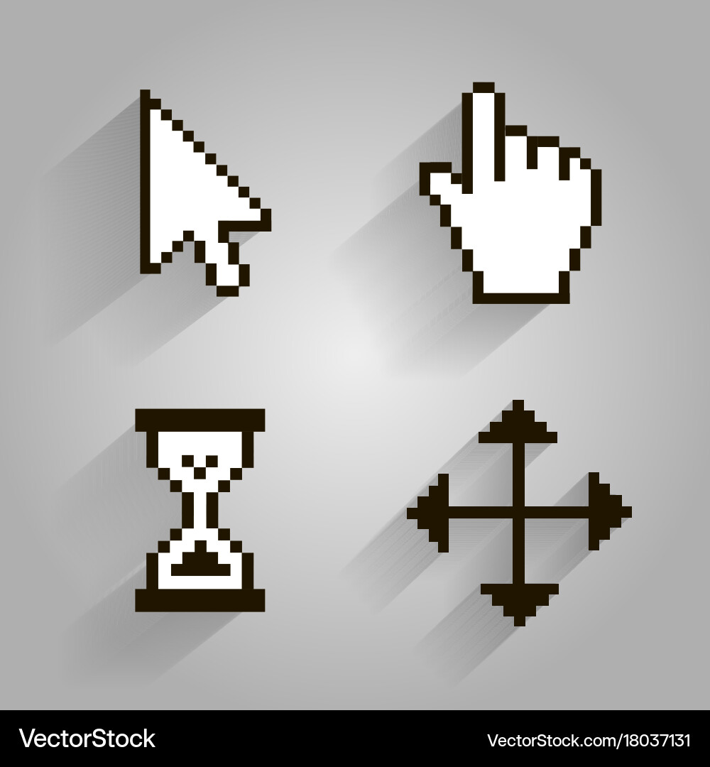 Cursor set pixel arrow hand Royalty Free Vector Image