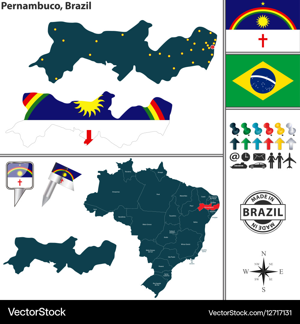 Map of Pernambuco, Brazil Royalty Free Vector Image