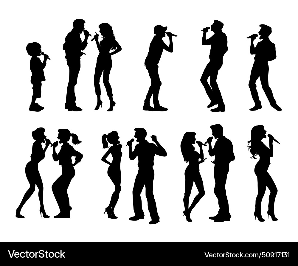 People Singing Karaoke And Dancing Together Vector Image