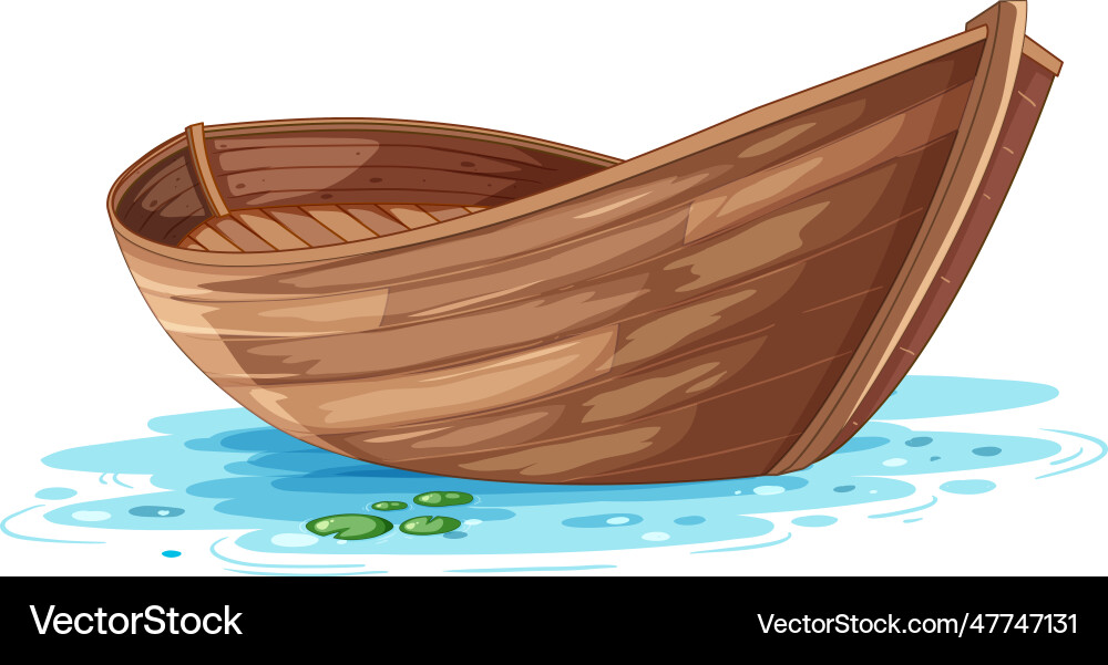 Wooden boat on water surface Royalty Free Vector Image