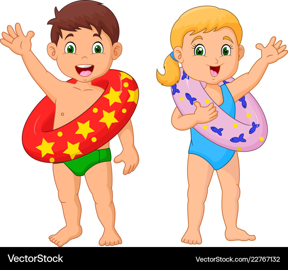 Cartoon happy kid with inflatable ring Royalty Free Vector