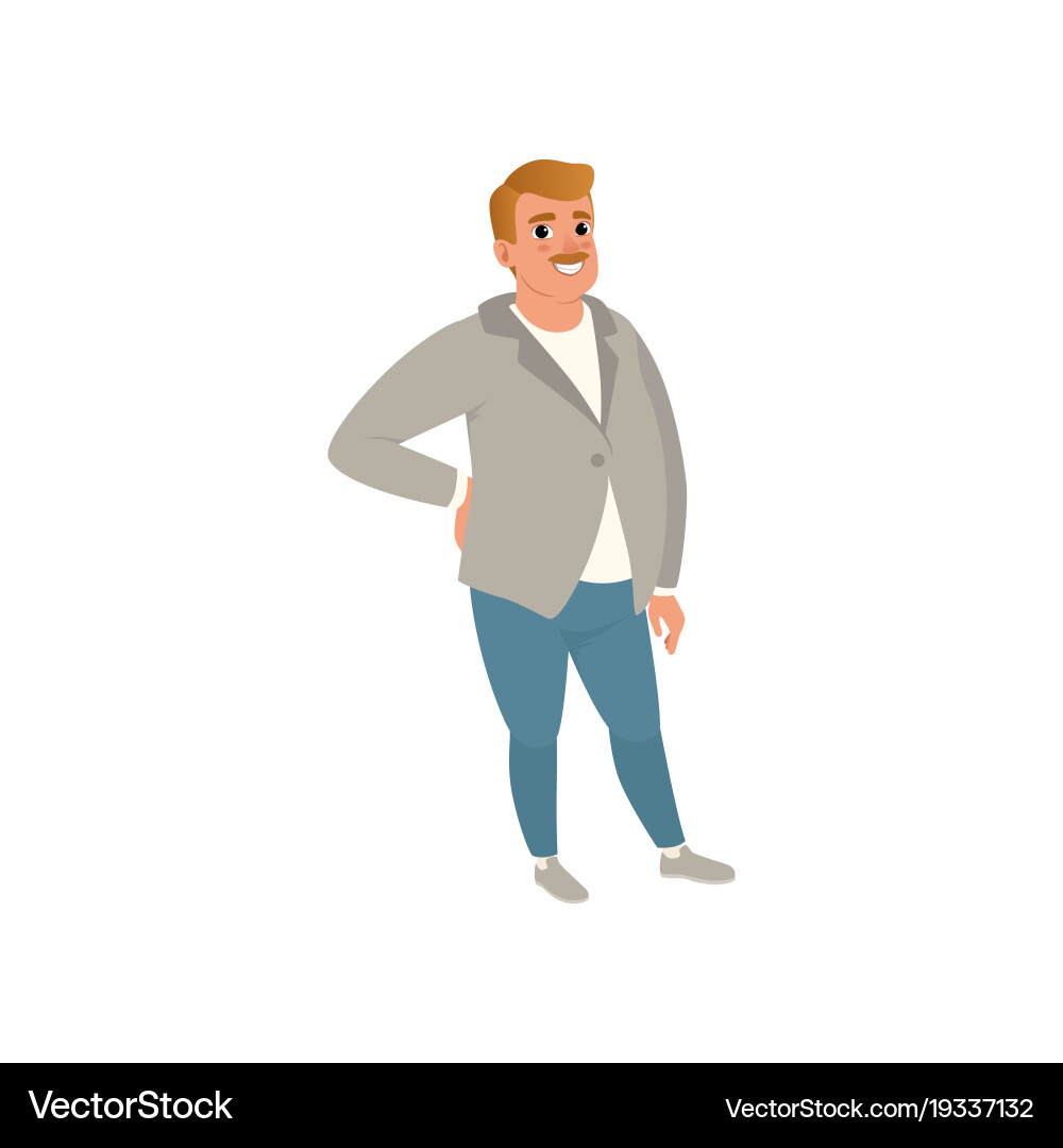 Fat adult man with mustache posing isolated Vector Image