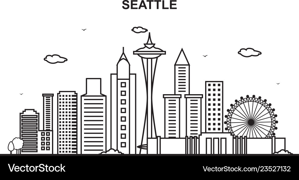 Seattle Skyline Cityscape Royalty Free Vector Image