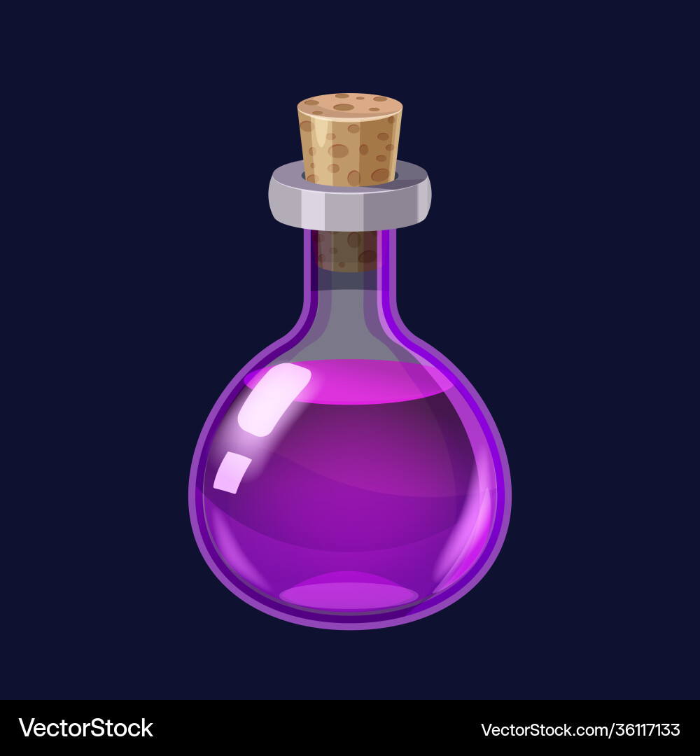 Bottle with liquid violet potion magic elixir game