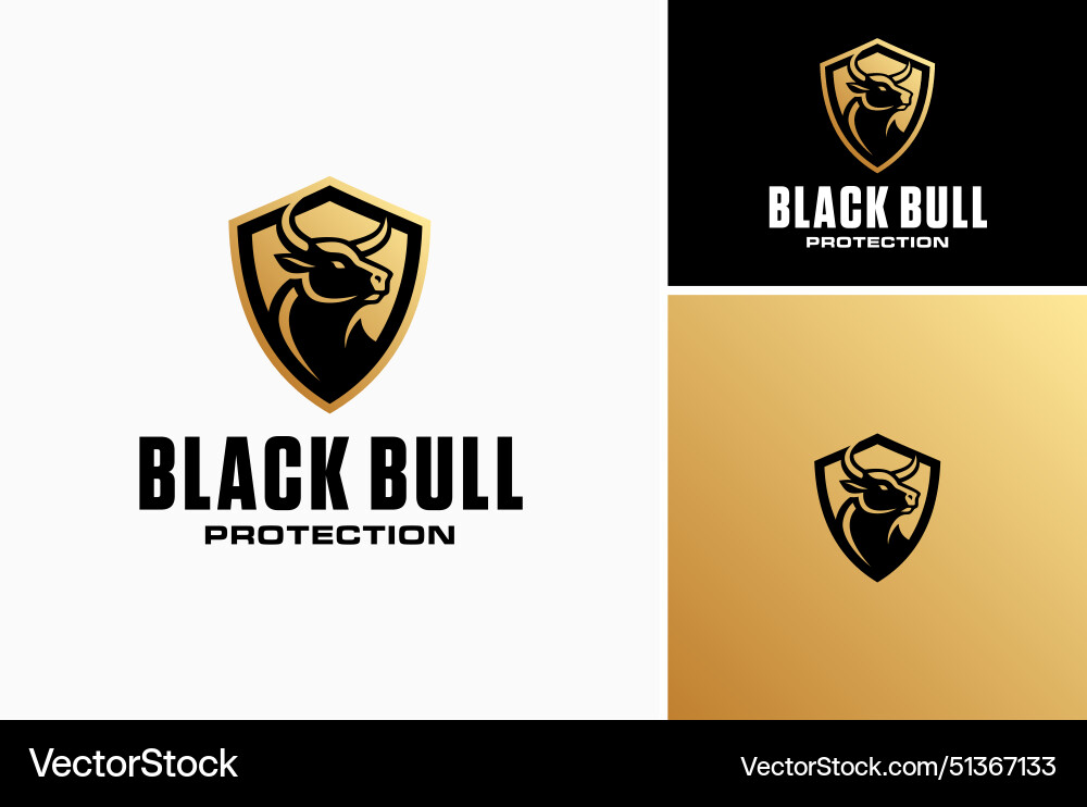 Bull buffalo taurus golden shield security logo Vector Image