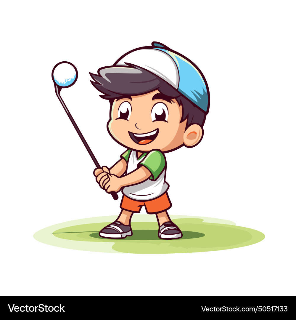 Cartoon golfer boy playing golf isolated on white Vector Image
