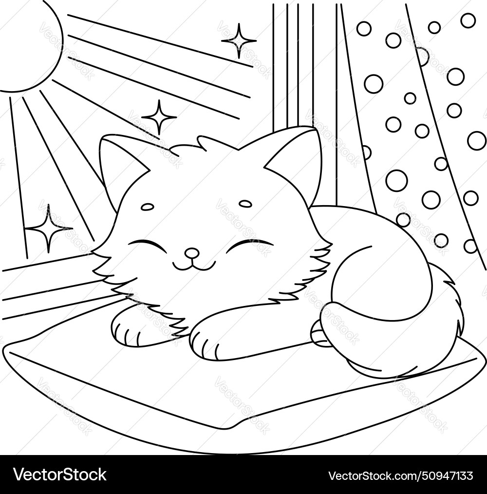 Cute cat is sunbathing next to the window Vector Image