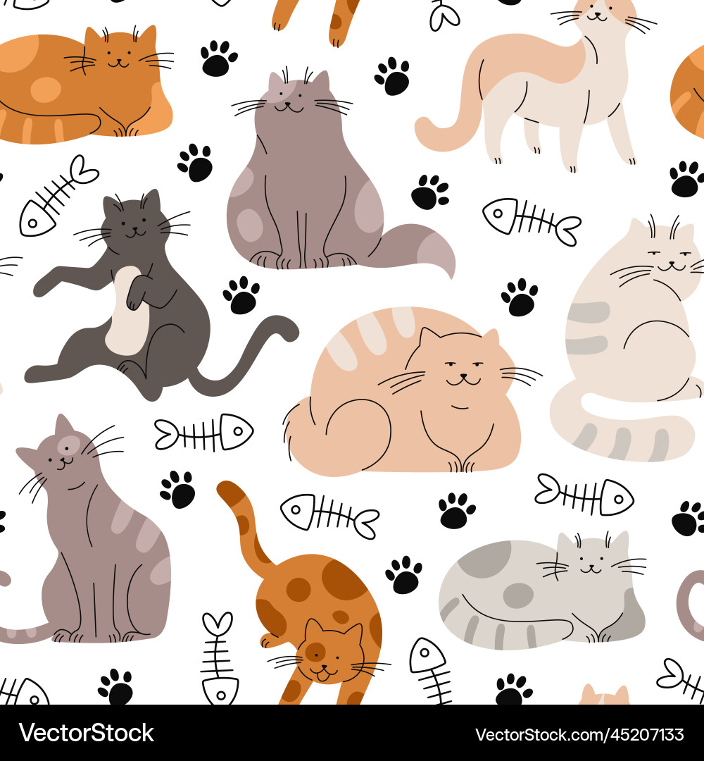 Cute Cat Seamless Pattern Royalty Free Vector Image