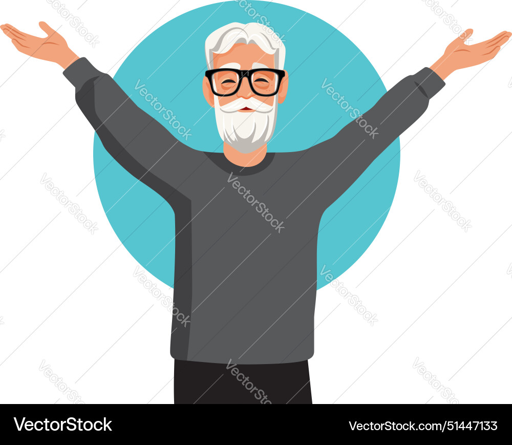 Happy senior man celebrating with arms raised Vector Image