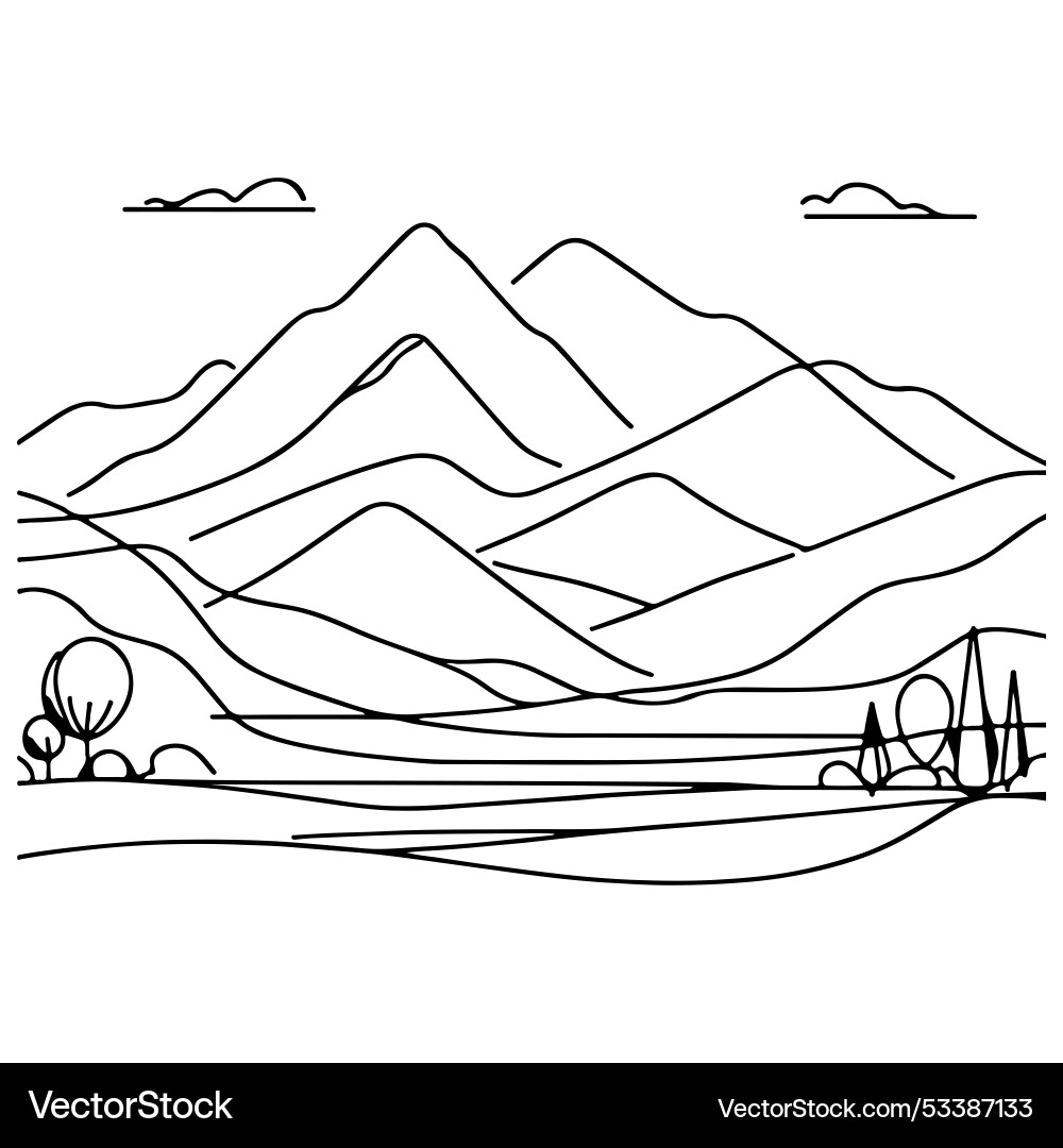 Mountains landscape view one continuous line Vector Image