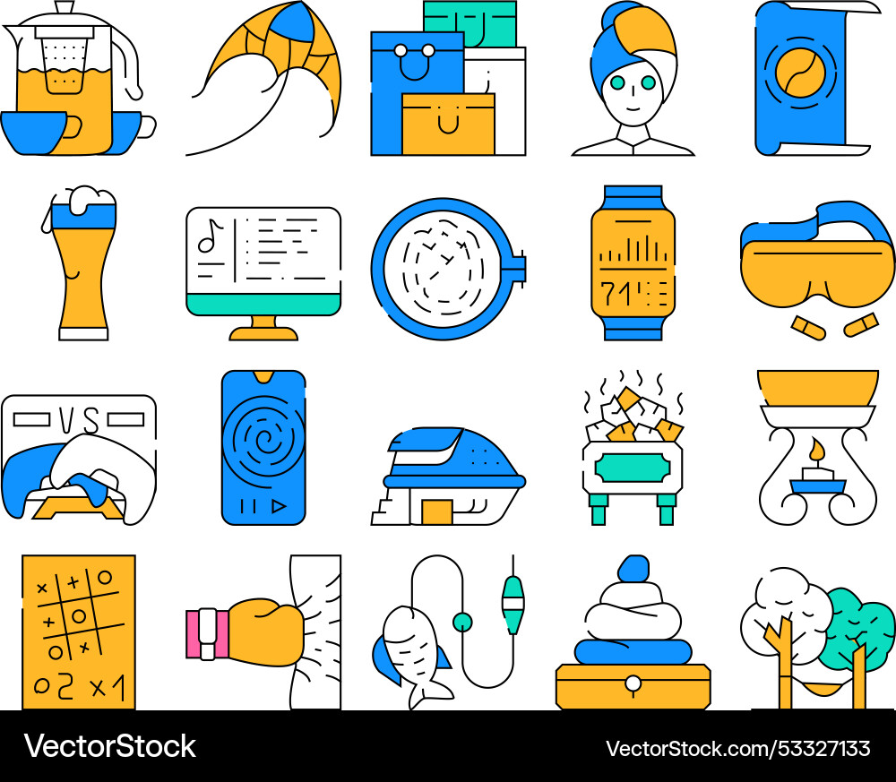 Relax therapy time collection icons set Royalty Free Vector