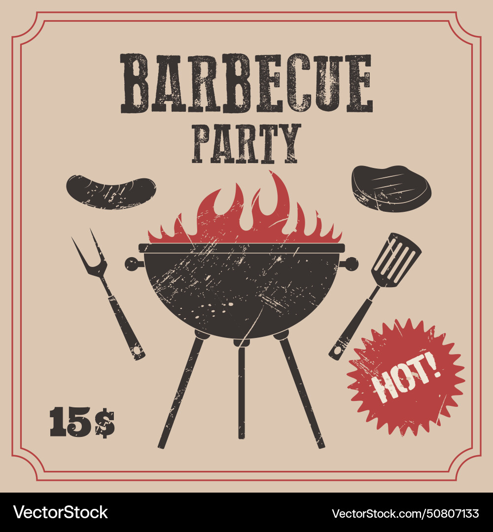 Retro barbecue poster bbq party invitation design Vector Image