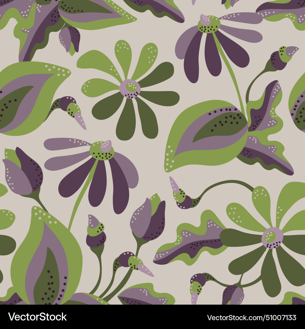 Seamless plant pattern stylized flowers Royalty Free Vector