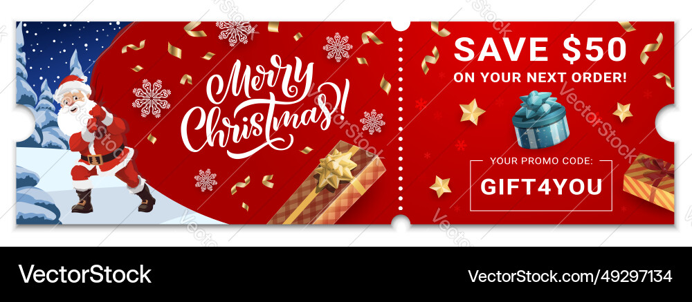 Christmas Voucher with Santa & Ticket Vector Image