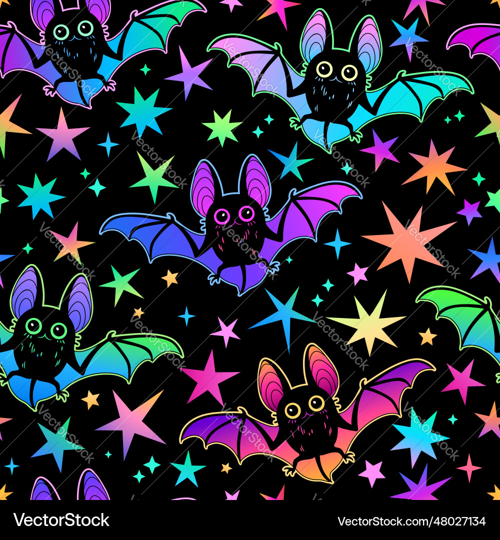 Colorful Bat Pattern - Halloween Stars Royalty Free Vector