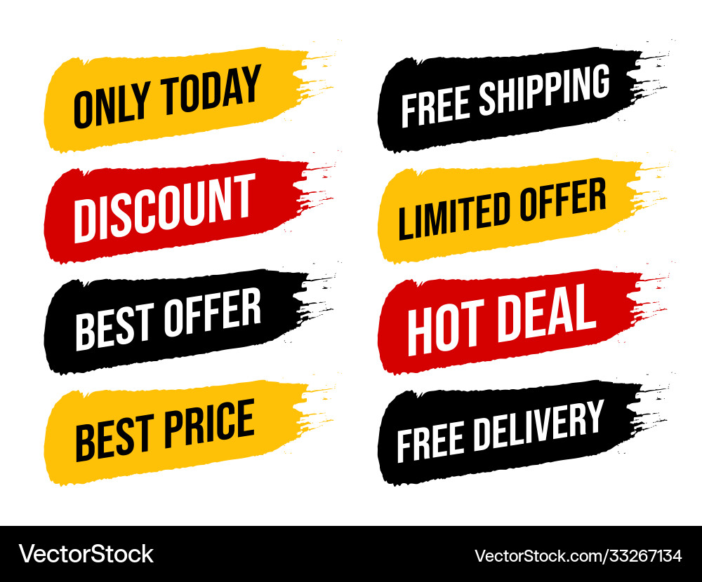 Set discount label with advertising text on brush Vector Image