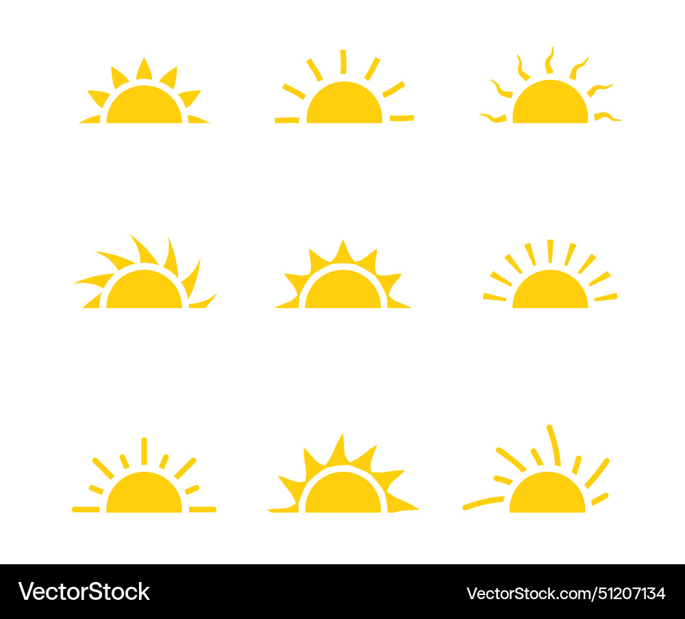 Yellow half sun icon logo silhouette Royalty Free Vector