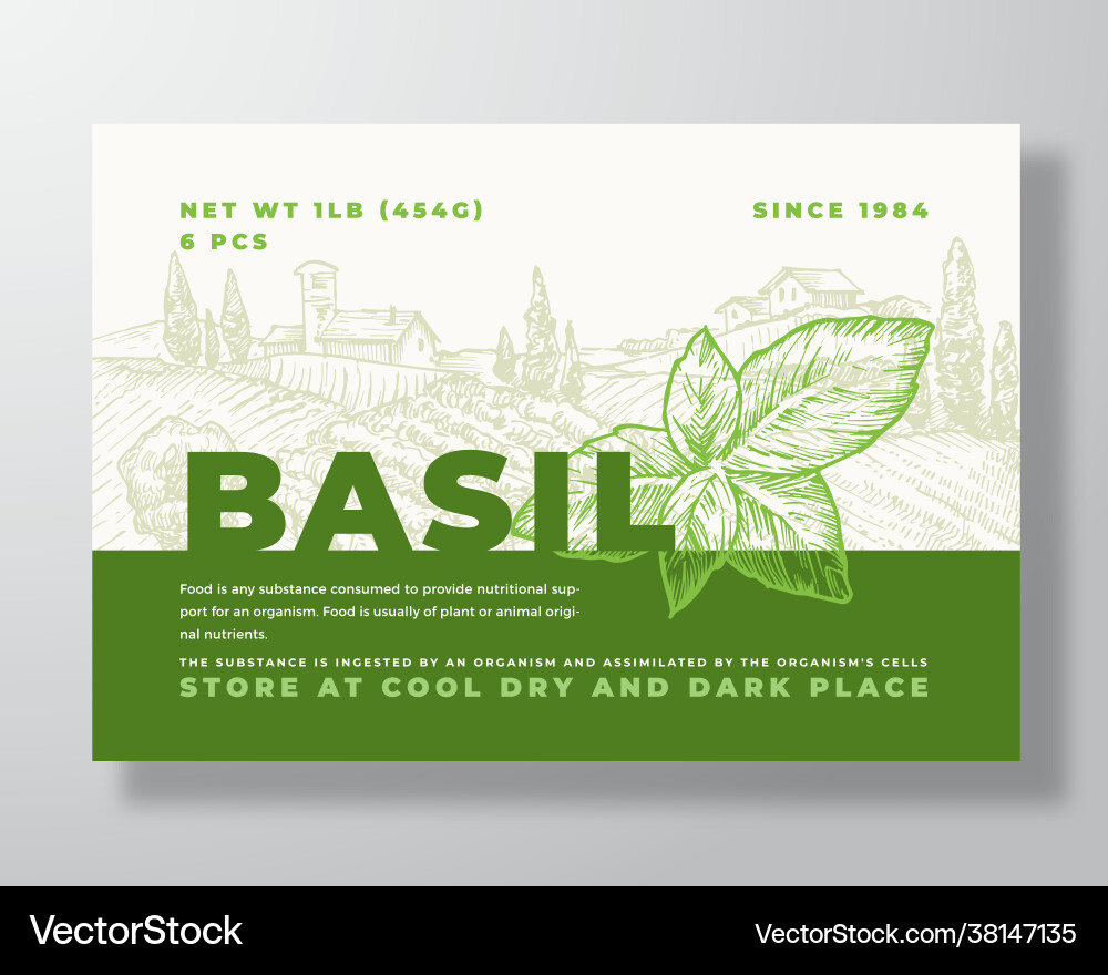 Basil label template abstract packaging Royalty Free Vector