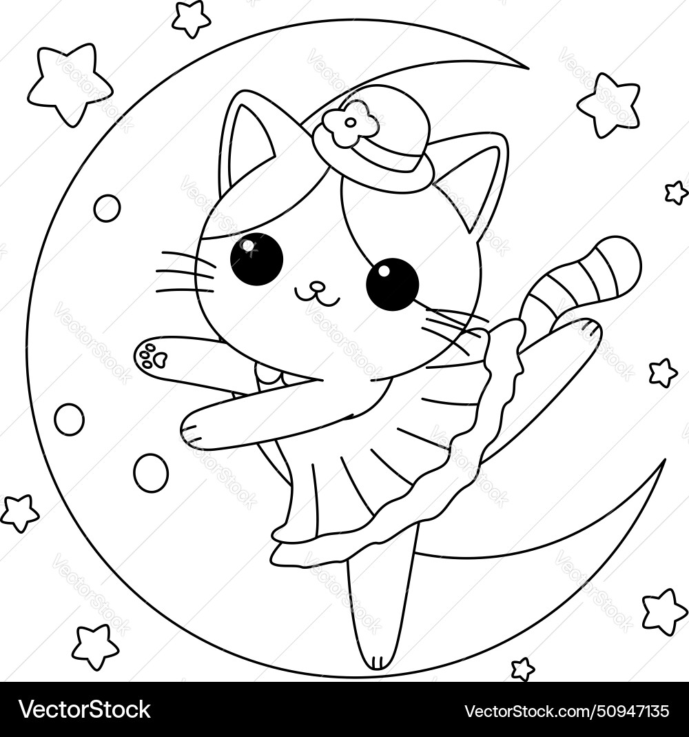 Cute cat is dancing coloring page Royalty Free Vector Image