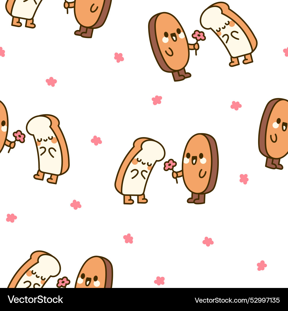 Funny couple bread cartoon characters Royalty Free Vector