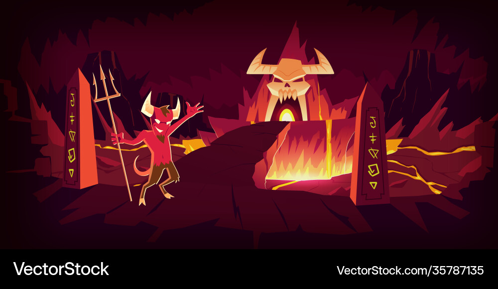 Hell landscape infernal stone cave cartoon Vector Image