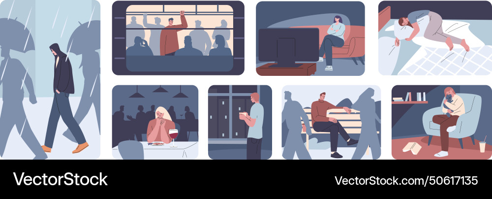 Lonely characters people feeling loneliness Vector Image