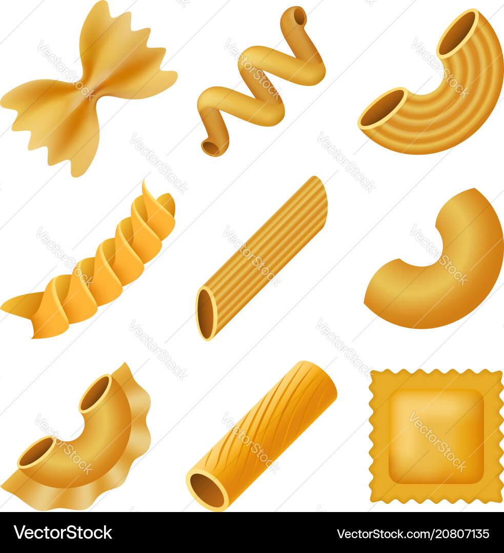 Macaroni pasta spaghetti mockup set realistic Vector Image