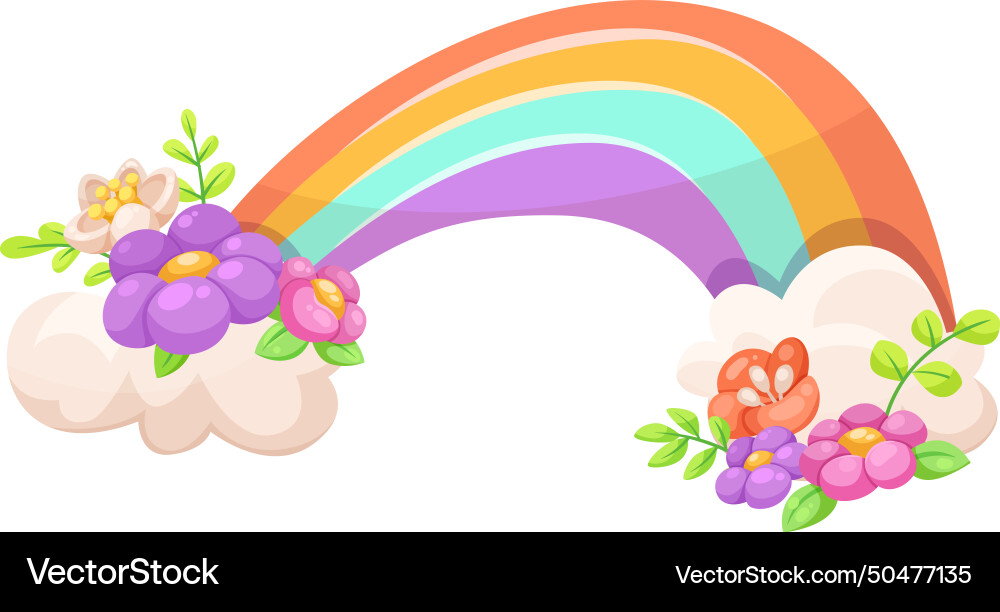 Rainbow as celestial body with flower adornment Vector Image