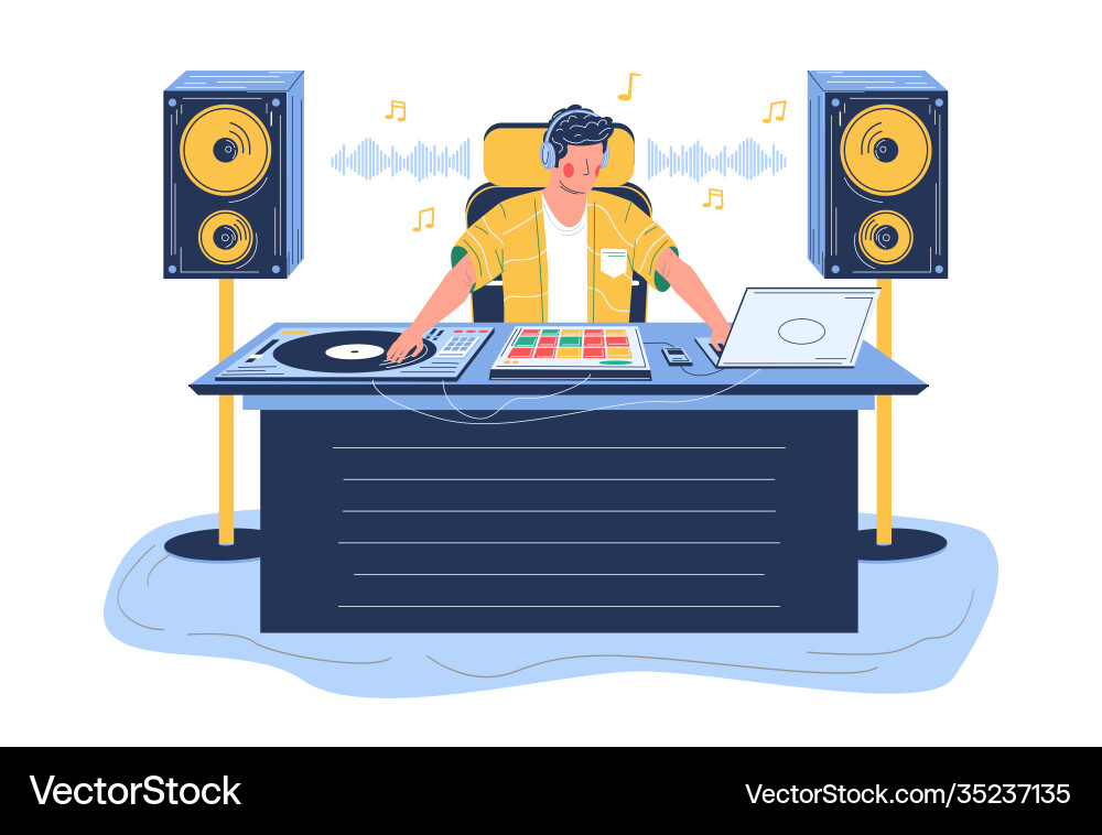 Sound designer creating effects flat Royalty Free Vector