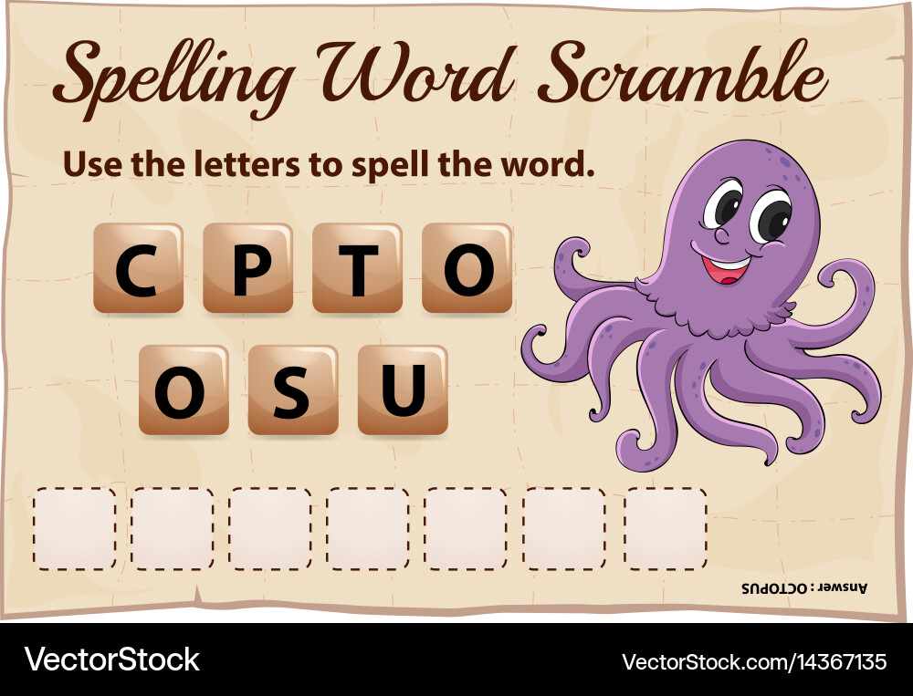 Spelling word scramble game with octopus Vector Image