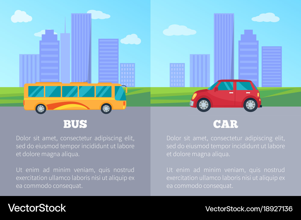 Bus versus car comparing Royalty Free Vector Image