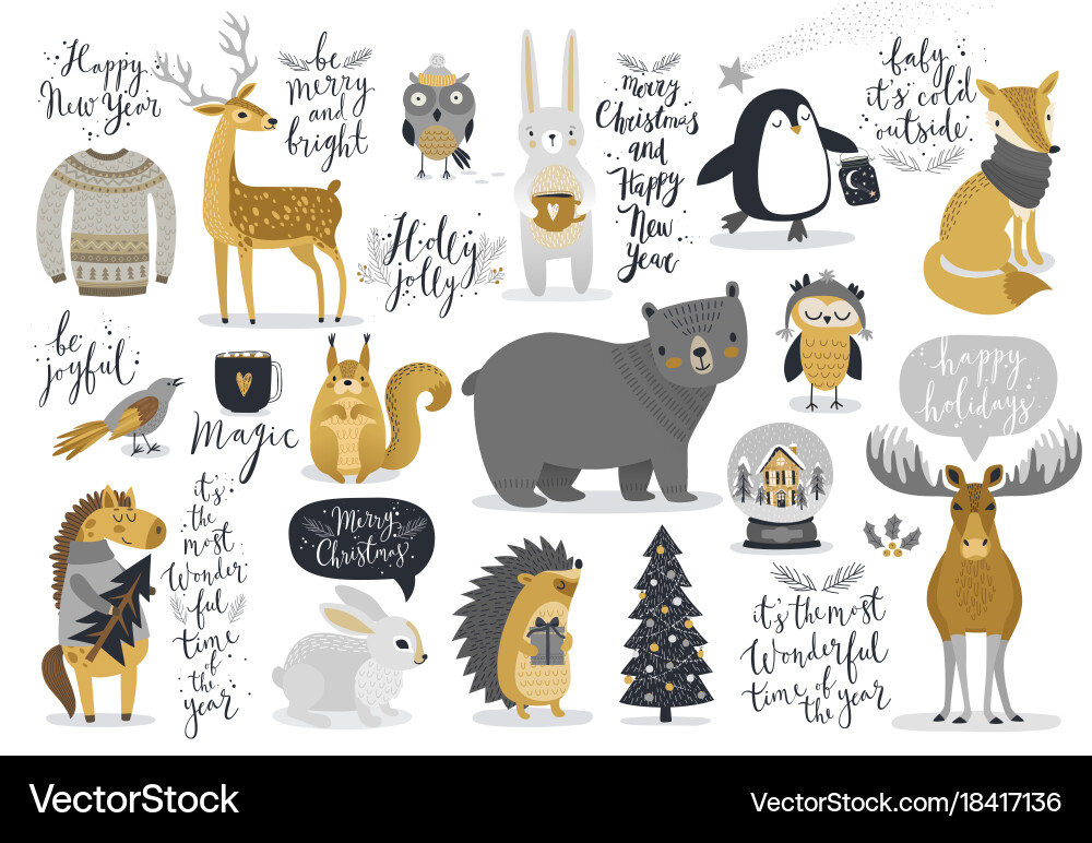 Christmas set hand drawn style - calligraphy Vector Image