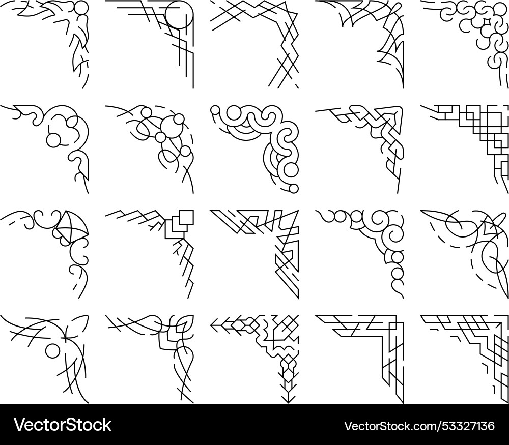 Corner decoration collection icons set flat Vector Image