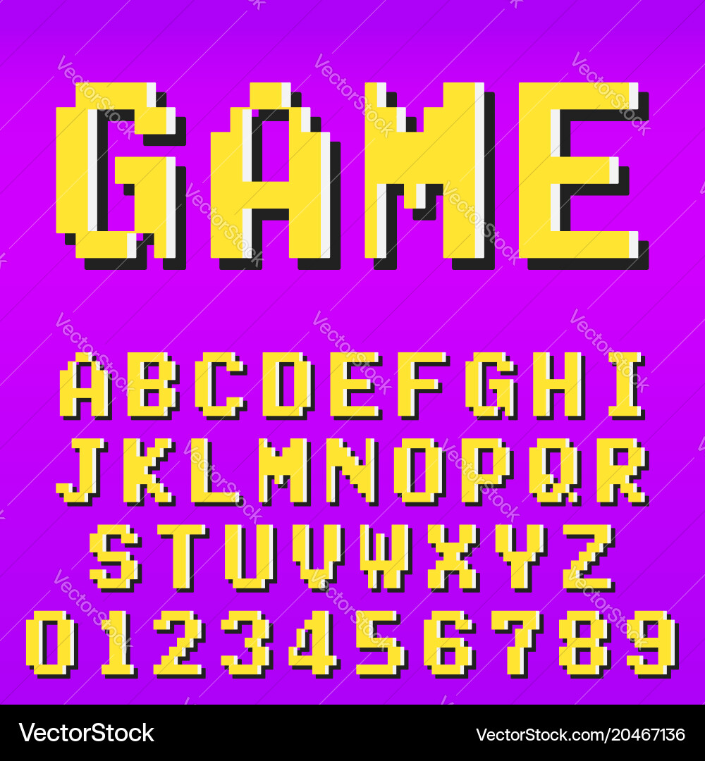 Old video game alphabet font template set Vector Image