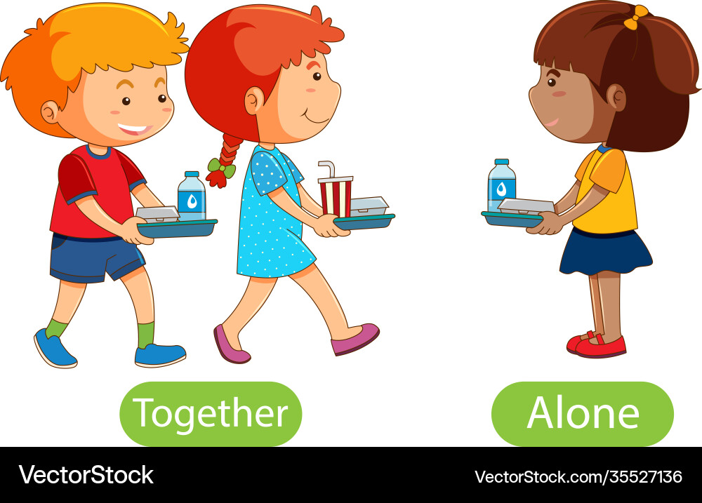 Opposite words with together and alone Royalty Free Vector