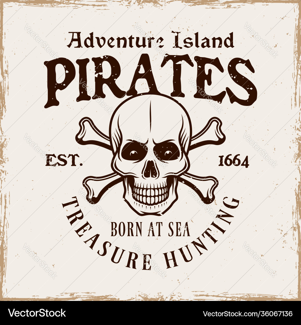 Pirate skull and crossed bones emblem Royalty Free Vector