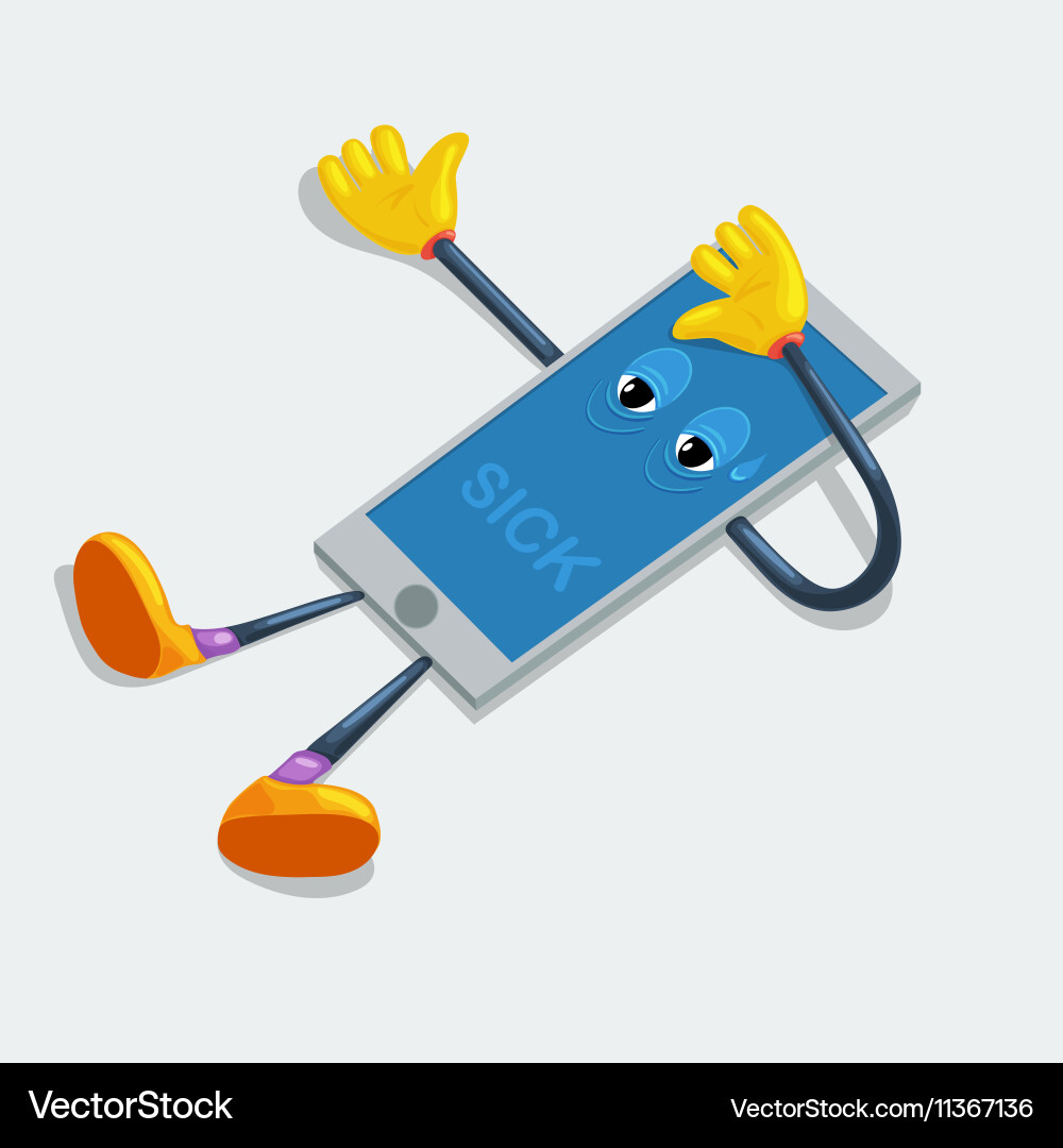Sick phone broken cartoon Royalty Free Vector Image