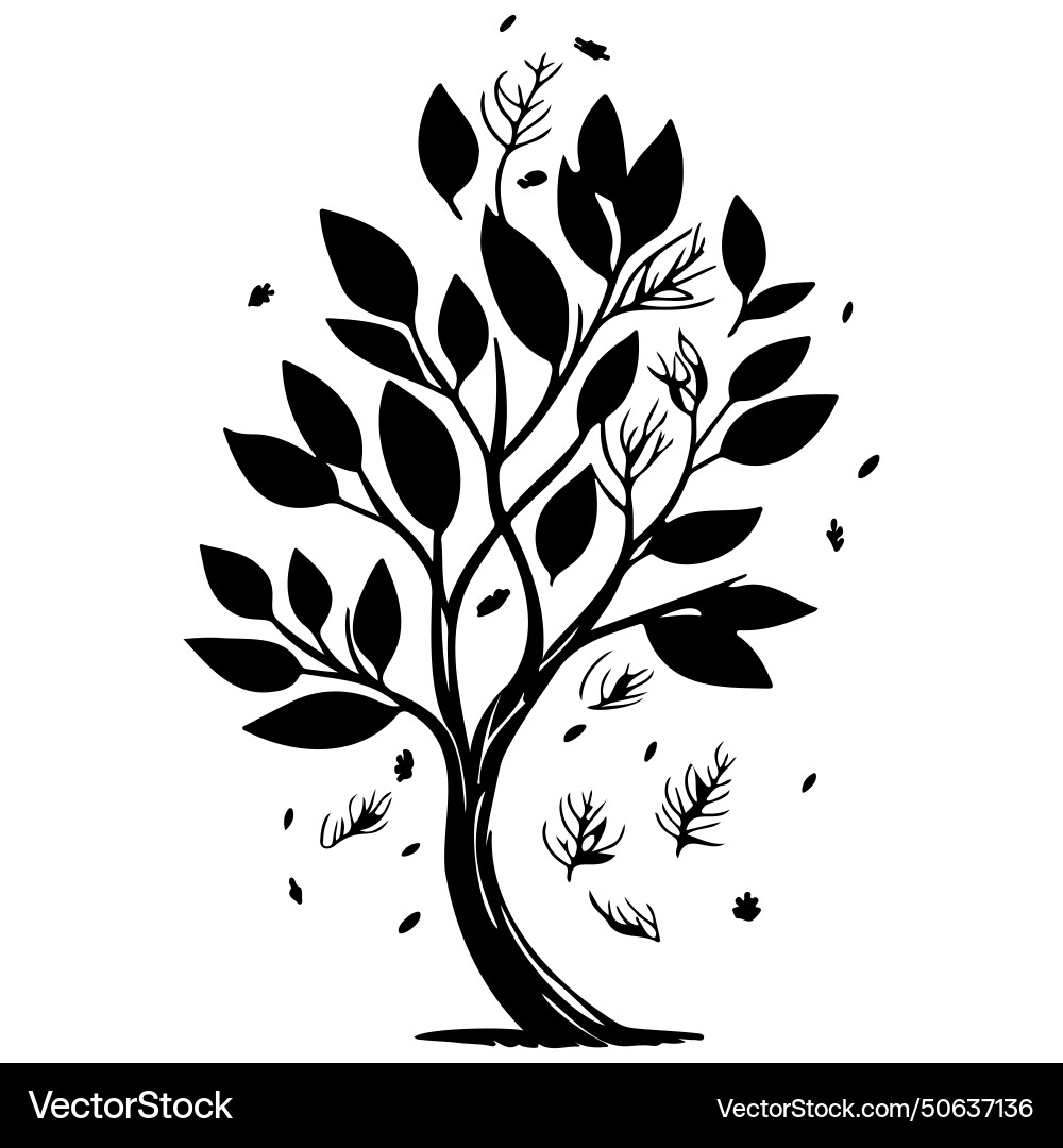 Tree half spring autumn floral sketch hand draw Vector Image