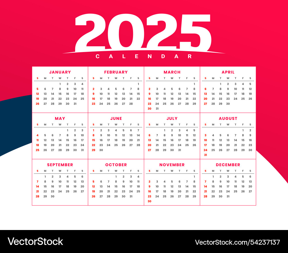 2025 new year printable calendar template Vector Image