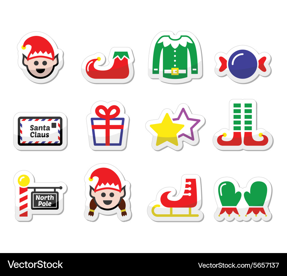 Christmas Elf Label Collection Royalty Free Vector Image