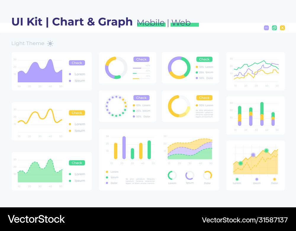 Dashboard Chart UI Kit – Royalty-Free Vector | VectorStock