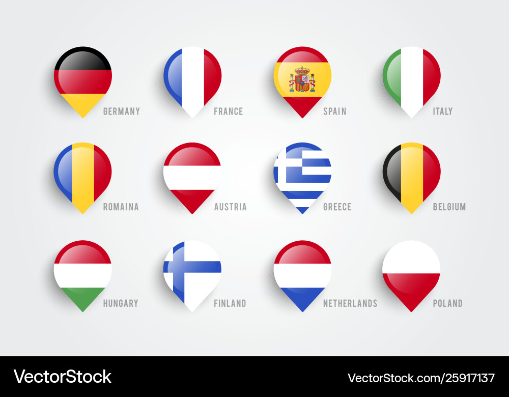 European Flags with Pointer Icons Royalty Free Vector Image