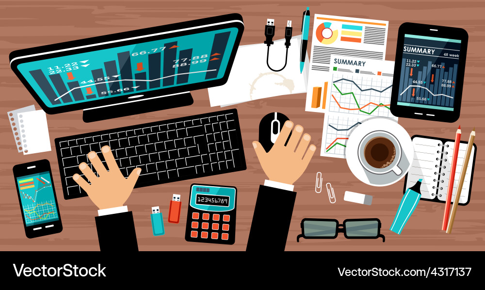 Flat design of office workspace Royalty Free Vector Image