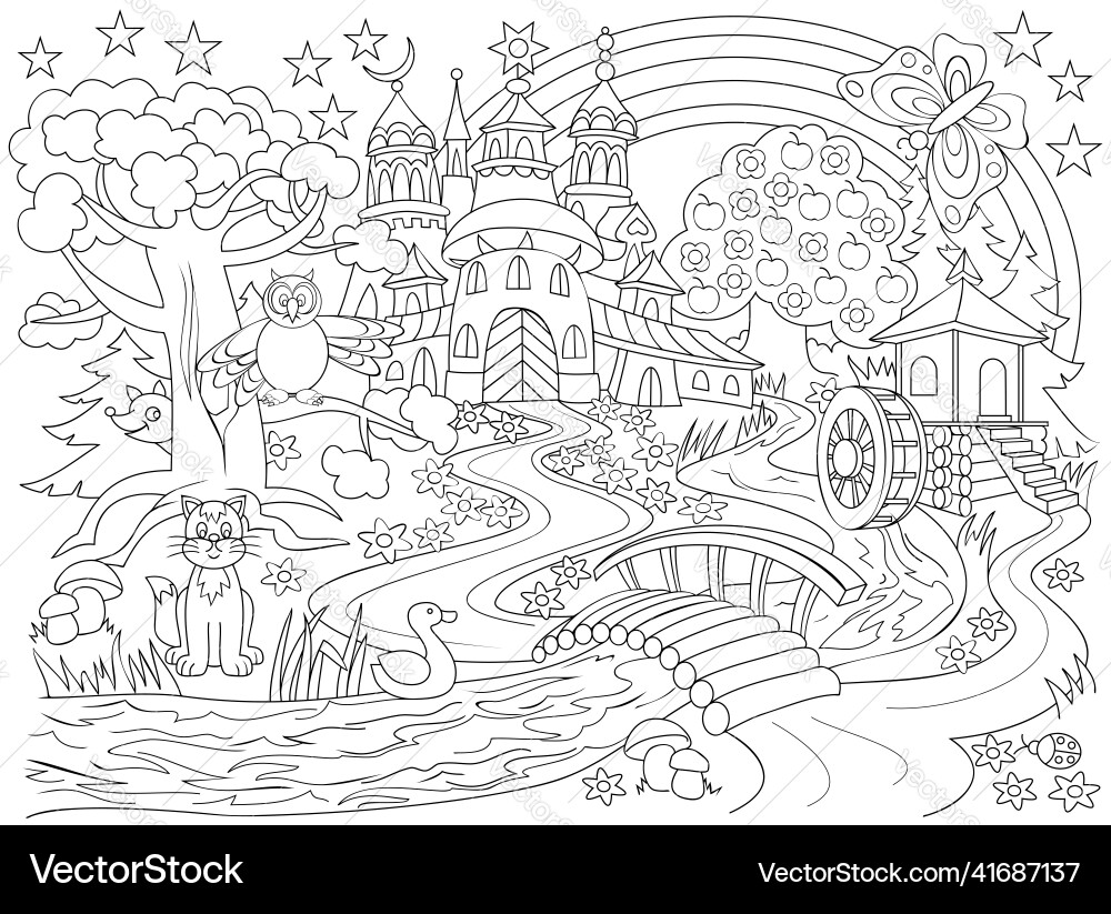 Medieval Castle Coloring Page Royalty Free Vector Image